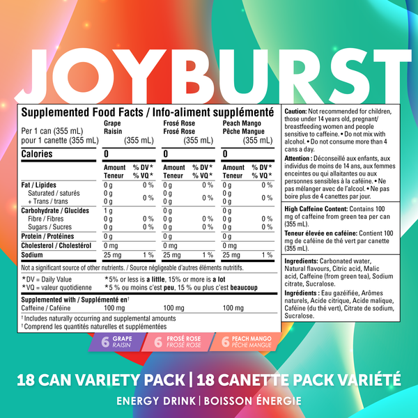 Joyburst Energy Drink Variety Pack - 18 pack - No Sugar Company